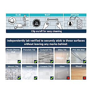 ShowerGem Shower Caddy- As seen on Tv, Easy-Clean & Removable, Made for Textured or Smooth Tiles & PVC, The Shower Caddy Which Does Not Fall