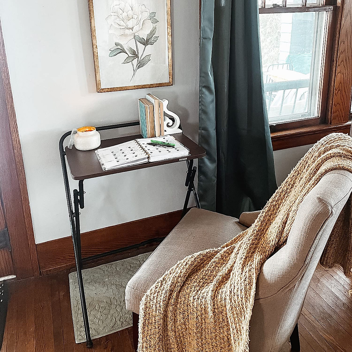 SOFSYS Modern Folding Desk for Small Space, Computer Gaming, Writing, Student and Home Office Organization, Industrial Metal Frame with Premium Desktop Surfaces, Espresso/Black