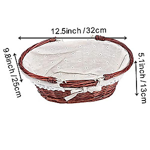 ZEONHEI 2 PCS Wicker Gift Picnic Basket, Brown Willow Woven Basket, Fruit Easter Candy Wedding Party Decoration Serving Basket with Folding Handles and Linen Cloth Lining