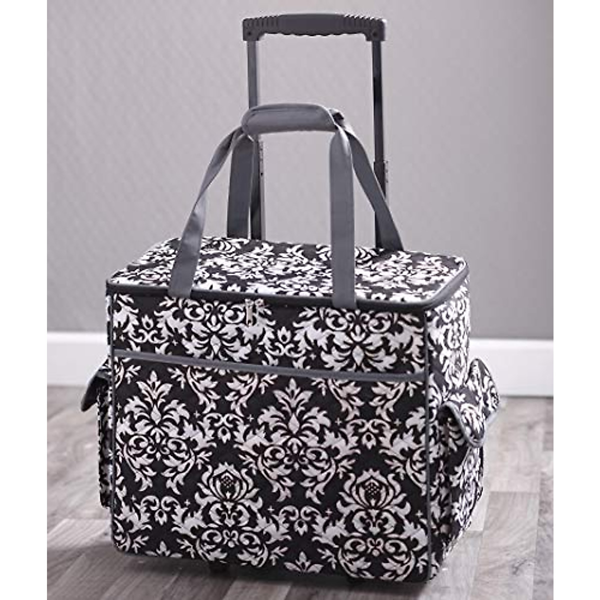 Sewing Accessories Rolling Sewing Machine Tote with 6 Storage Pockets - Damask,LARGE