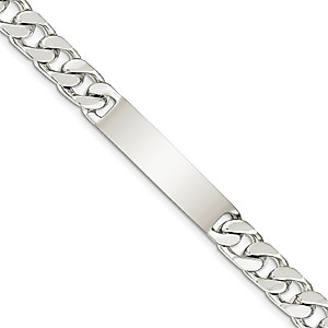 Solid 925 Sterling Silver 8.5inch Engravable Curb Cuban Link ID Bracelet Engravable Identification Name Bar Tag - with Secure Lobster Lock Clasp 8.5" (Width = 10mm)