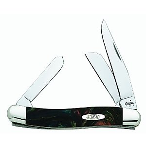 Case Cutlery 9318RF/E Rain Forest Engraved Medium Stockman Corelon Pocket Knife with Stainless Steel Blades, Black/Green/Orange