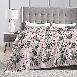 Lovely Sea Otter Heart Flannel Reversible Sherpa Throw Blanket Fuzzy and Soft Fleece Bed Blanket