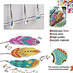6 Pcs 5D Diamond Painting Bookmarks DIY Feather Bookmark Crystal Pendant Bookmark for Home Office School,Diamond Painting Arts Crafts Gifts for Adults and Kids