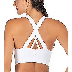 RUNNING GIRL Sports Bra for Women, Criss-Cross Back Padded Strappy Sports Bras Medium Support Yoga Bra with Removable Cups(2355D-White,L)