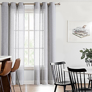 Fragrantex Semi-Sheer Grey Curtains Bedroom 95inch Long for Living Room Faux Linen Look Sliver Gray Curtain Window Treatment Set Grommet Curtain 2 Panels,40" Wx95 L