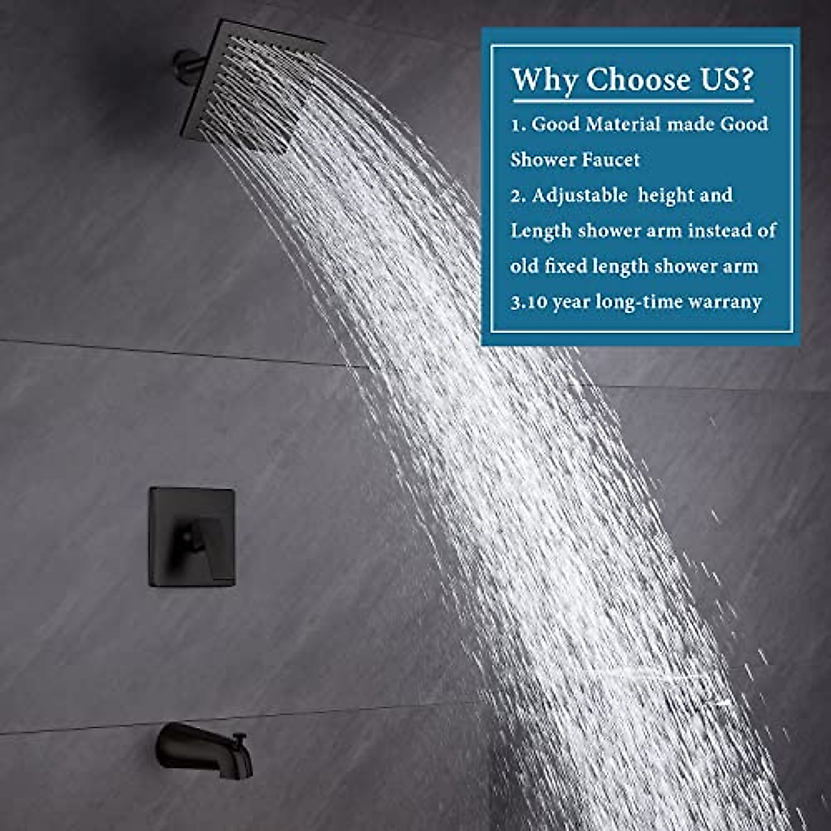 SUNZOE Shower Faucet Set with Tub Spout Matte Black Anti-Scald Pressure Balanced Bathtub Shower Faucet Set 8 Inch Shower Head Wall Mounted Rainfall Shower System Rough-in Valve Body Included