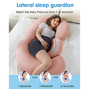 QUEEN ROSE Cooling E Shaped Pregnancy Pillows, Detachable Body Pillow for Sleeping, with Pregnancy Wedge Pillow for Belly Support, Cooling Rayon Cover,Pink
