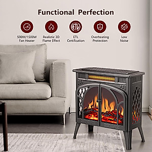 Havato Electric Fireplace 25" with Remote Control, Adjustable Realistic Flame, 2 Heating Modes, Sleep Timer, Overheating Protection. Ideal for Indoor Electric Fireplace Stove, Infrared Heater, Grey
