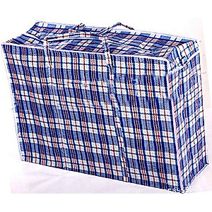 anselynn Laundry Bags Set of 2 Large Plastic Checkered Storage Laundry Shopping Bags with Zipper and Handles!Great for Travel,Laundry,Shopping,Storage,Moving! 23x23x5.7/18x19x4.7(Blue)