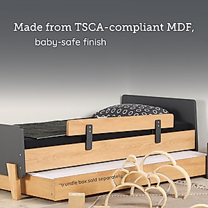 dadada Fun Bed - Twin Bed Frame for Kids Bed - Wood Twin Bed with Rails - Kid and Toddler Montessori Style Bedframe for Boys and Girls (Graphite/Red)