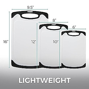 Home Genie 100% BPA-Free Reversible Cutting Board Set of 3, Dishwasher Safe, Slip Resistant Handle Border, Juice Grooves, Durable Large Plastic Chopping Boards for Kitchen, Cooking Food, Pitch Black