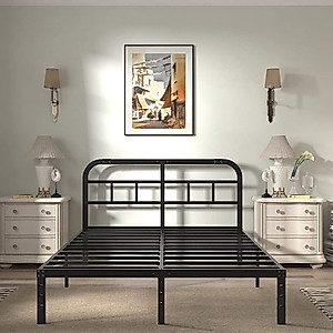 COMASACH King Bed Frame with Headboard, 14 Inch High 3500lbs Heavy Duty Steel Slats Support Metal Bed Platform No Box Spring Needed,Noise-Free,Easy Assembly-Black