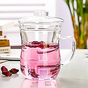 400ml Thickened Glass Tea Mug with Lid and Infuser, Transparent Heat-resistant High Borosilicate Glass Flower Tea Cup Office Milk Cups Coffee Mugs (400ml)