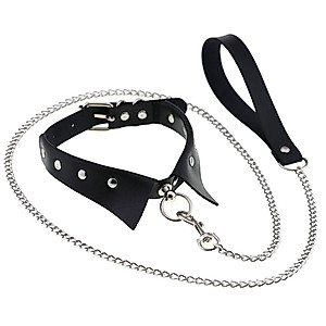 JNKET Punk Hauling Chain PU Leather Collar Necklace Neck Strap Gothic NightClub Goth Leash Belts Adjustable Size (Black)