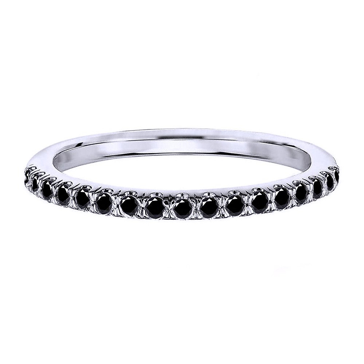 AFFY Black Natural Diamond Wedding Band Ring in 10K Solid White Gold (0.25 Ct)