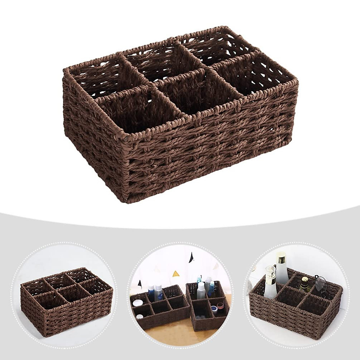 Cabilock Tv Stand Woven Baskets 6-Section Wicker Baskets for Shelves:Hand-Woven Seagrass Storage Baskets Multiuse Wicker Basket for Organizing Towels and Toiletries Wicker Storage Basket Home Decor