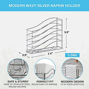 LEVIMETREE Silver Napkin Holder - Napkin Holders for Tables Modern Serviette Holder Tissue Dispenser Perfect for Outdoor Events - Decorative Clear Cocktail Napkin, servilleteros para mesas