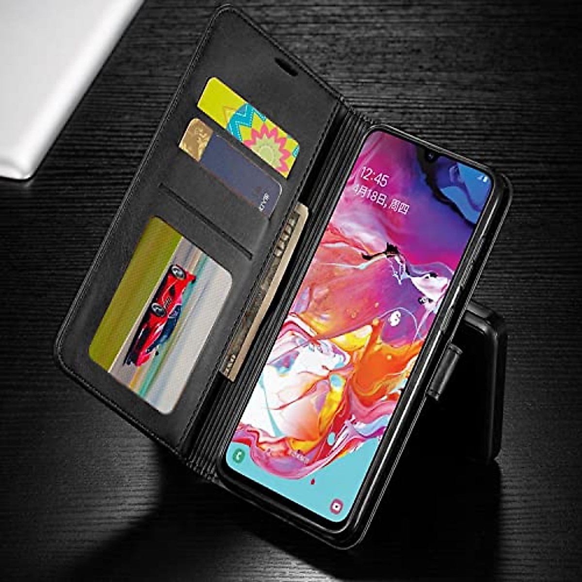 STARSHOP Samsung Galaxy S10E Phone Case, with [Tempered Glass Screen Protector Included] PU Leather Wallet Shockproof Phone Cover Kickstand with Pocket Card Slots Magnet Closure -Dark