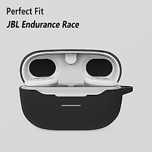 Geiomoo Silicone Case Compatible with JBL Endurance Race, Protective Cover with Carabiner (Black)