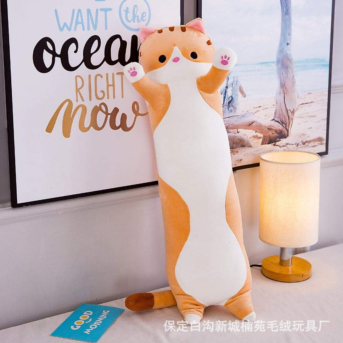 123Arts Cartoon Cat Soft Plush Long Throw Pillow Lifelike Animal Neck Pillow Plush Toy