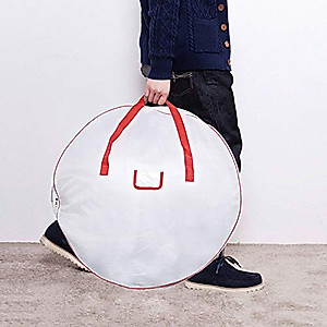 TQS 30" Christmas Garland Ornaments Wreath Storage Bag - Christmas Large Wreath Storage Container - Reinforced Wide Heavy Duty Handle and Double Sleek Zipper -Protect Your Party Decorations - White