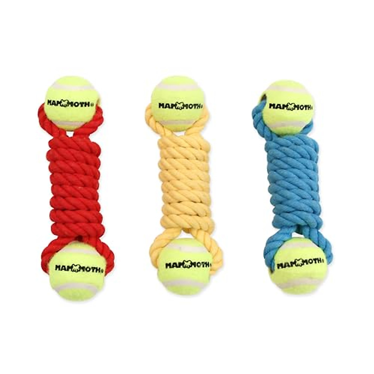Mammoth Flossy Chews Twister Rope Toy with Tennis Balls – Premium Cotton-Poly Tug Toy for Dogs – Interactive Dog Tug Toy – Rope Dog Toy with Tennis Balls for Small Dogs - Mini 7.5" - Assorted Colors