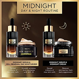 L'Oreal Paris Age Perfect Cell Renewal Midnight Anti-Aging Face Serum with Patented Antioxidant, Smooth Wrinkles, Firm, Revitalize + Eye Cream Sample
