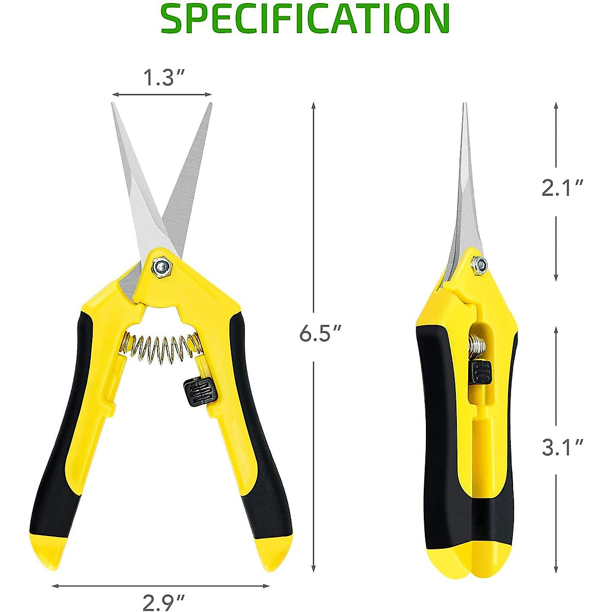 iPower 6.5 Inch Gardening Scissors Hand Pruner Pruning Shear with Straight Stainless Steel Blades, Yellow, 2-Pack