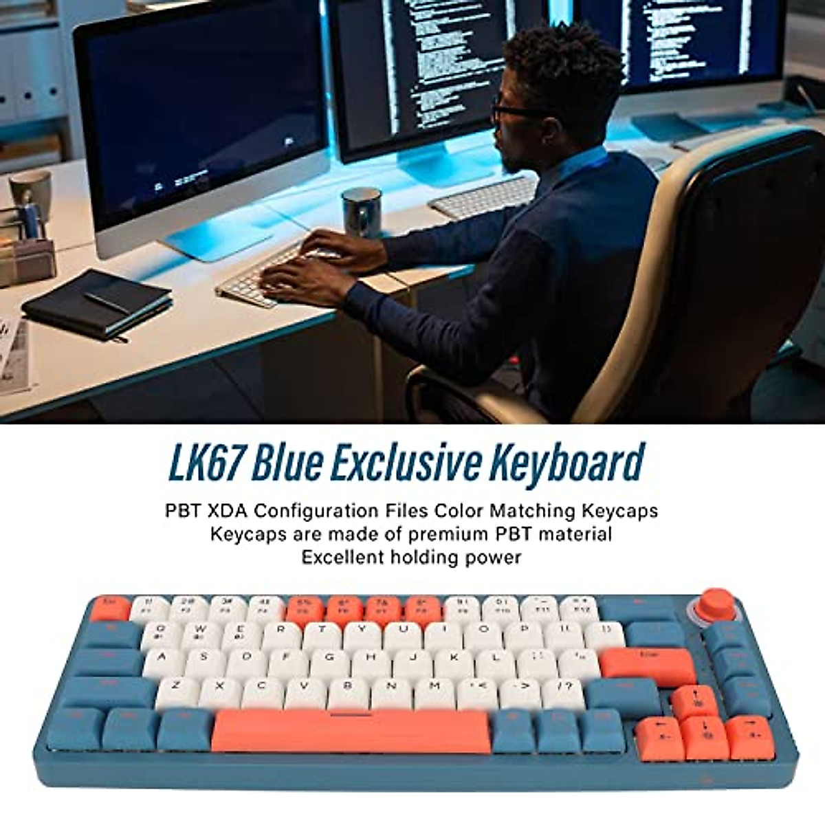 Gaming Keyboard, Multifunctional LK67 USB C Wired 67 Keys Mechanical Keyboard Comfortable Touch Blue for Work for Gaming (Silver Switch)