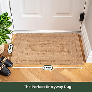 Raha Looms London Entryway Rug - 2x3 Rug, Natural Golden Jute Rug Entry Rugs for Inside House, Indoor Rugs for entryway, Earthy Boho Chic Entry Rug, 2 x 3 Rug, 2x3 Rug Non Slip