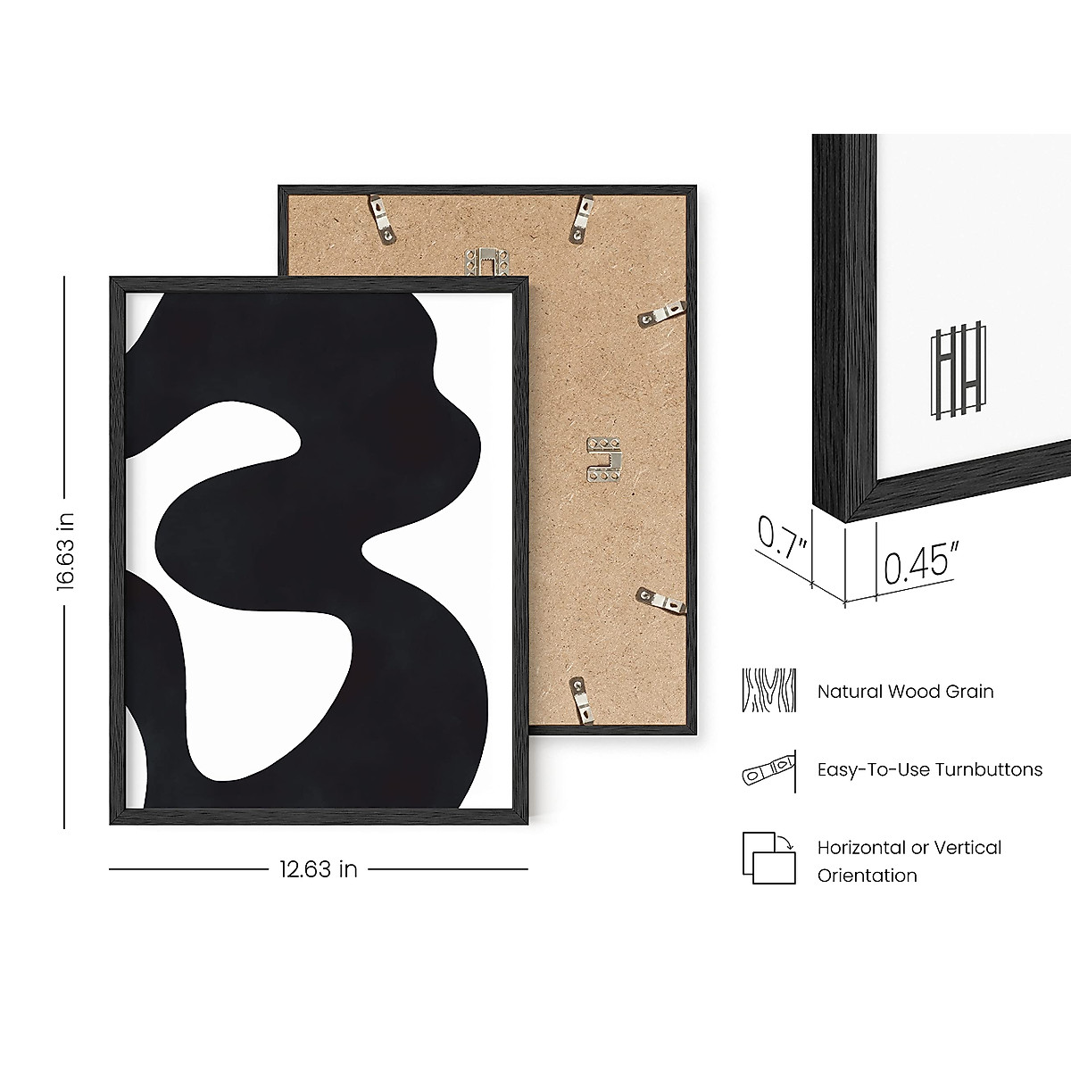 HAUS AND HUES Black and White Wall Art - Set of 3 Abstract Art Large Black and White Wall Art for Bathroom, Minimalist Wall Decor Black and White Abstract Wall Art Modern Art (Framed Black 12x16)