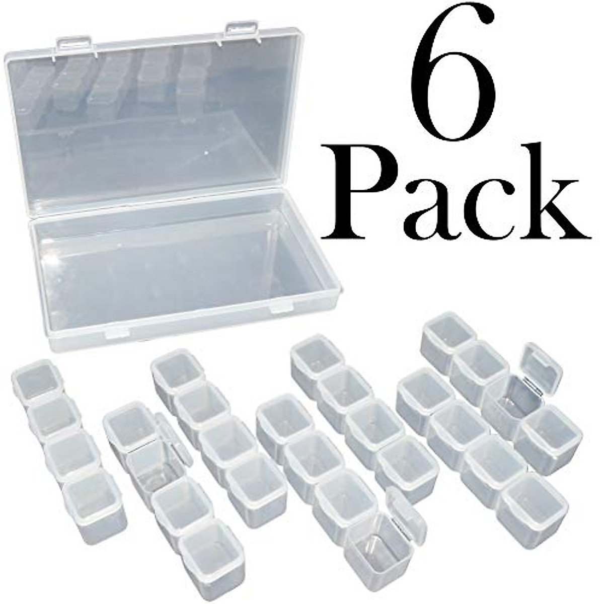 6 Pack Diamond Painting Storage Boxes, 28 Grids Per Case for a Total of 168 Snap to Close Compartments for Resin Diamonds, Beads, Nail Rhinestones, and More - SciencePurchase
