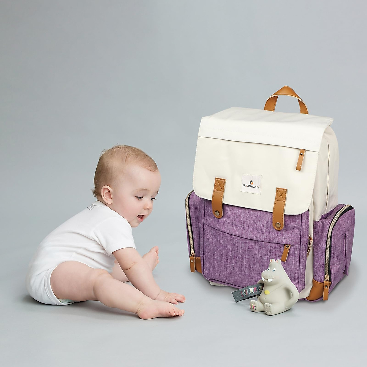 Ramhorn Diaper Bag Multifunction Travel Backpacks for Mom with Insulated Pockets and Laptop Compartment, purple