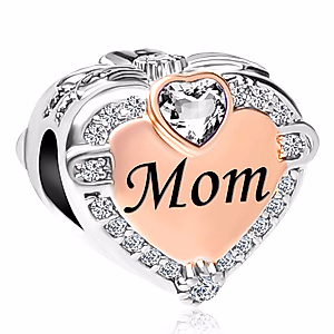 LovelyJewelry Mom Charm Rose Gold Heart Bead for Bracelet