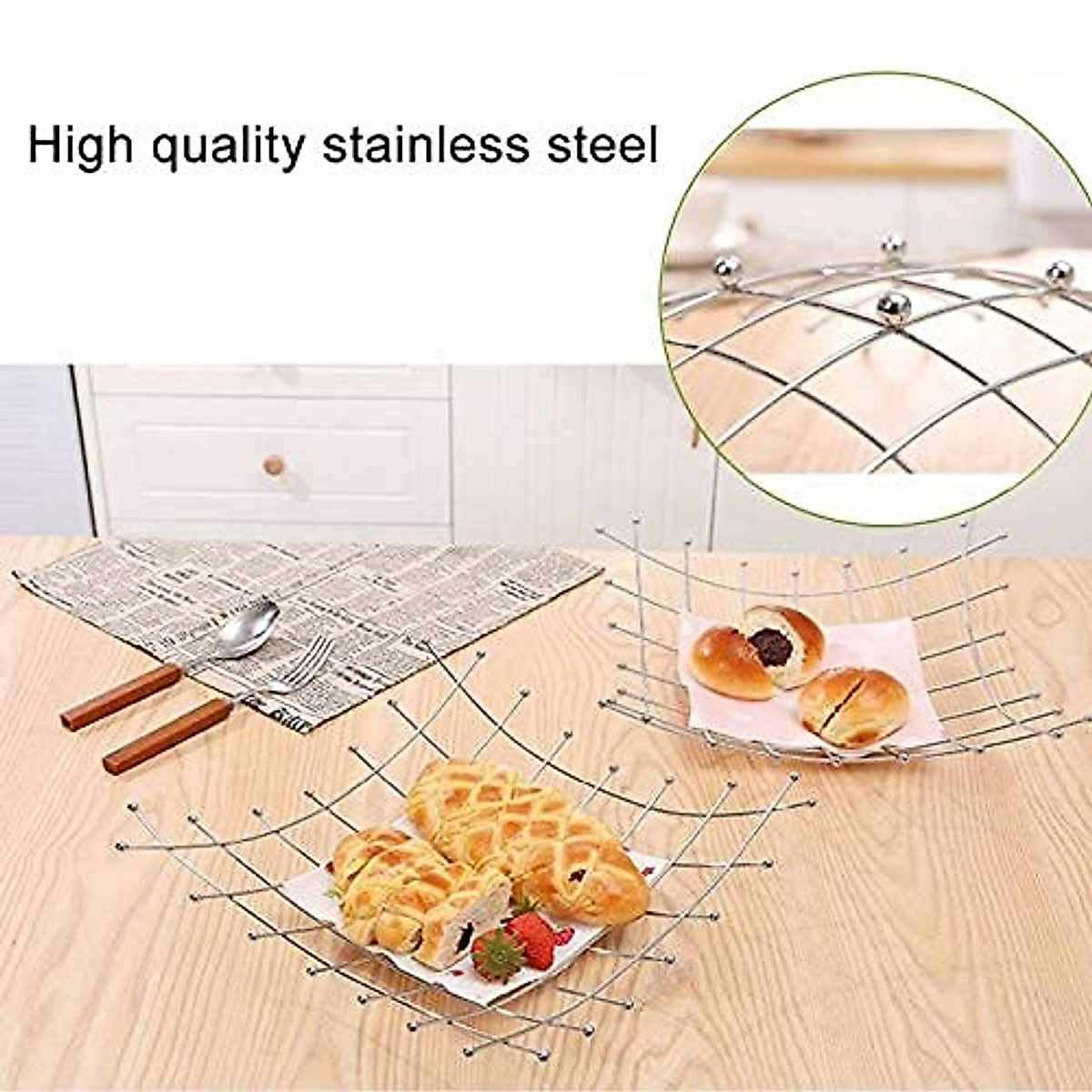 YYTONG Fruit Basket, Fashion Creative Fruit Bowl for Kitchen Counter Used as Bread Basket, Vegetable Basket, Produce Basket, Durable Steel Fruit Stand Storage & Organizer (Silver)