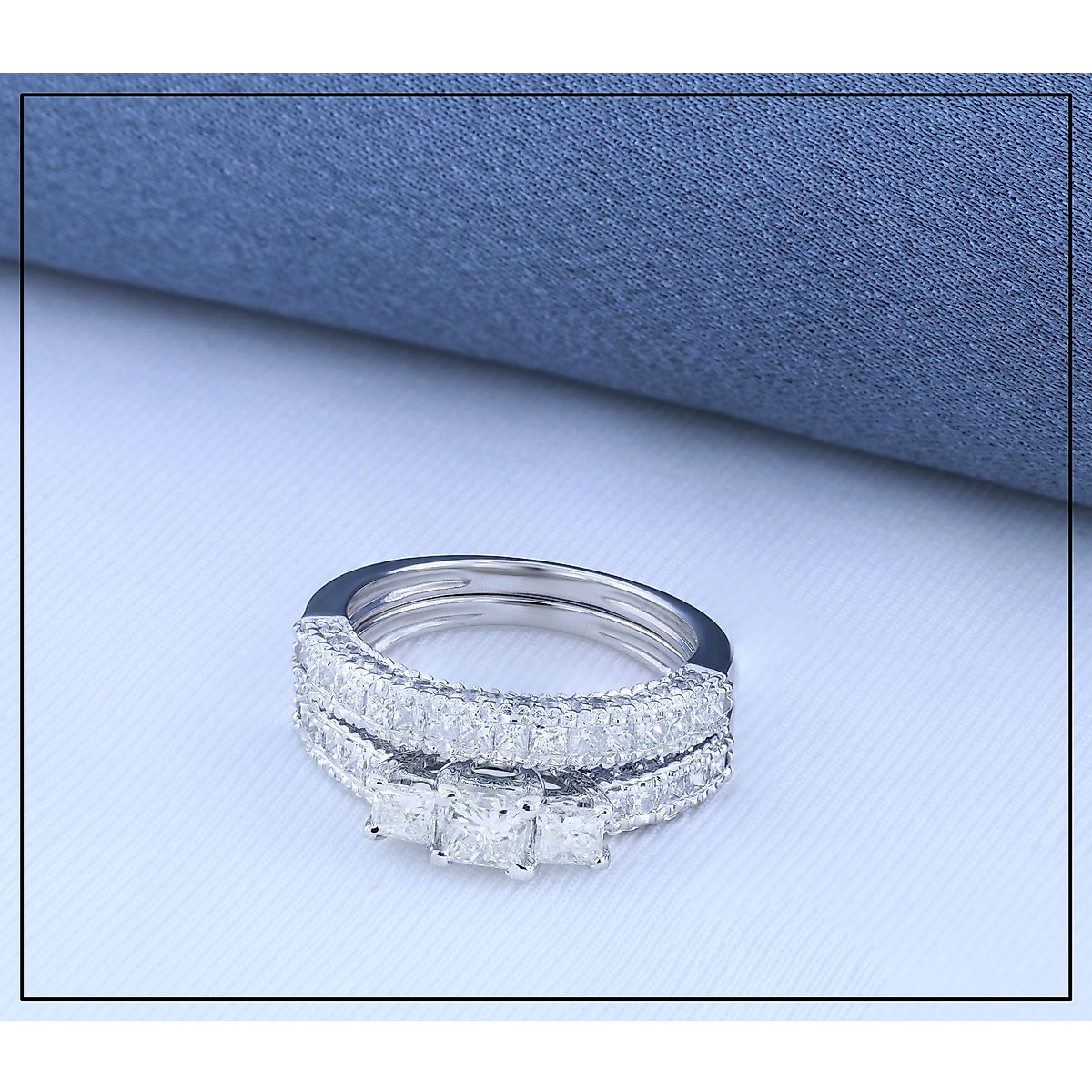 Dazzlingrock Collection 1.75 Carat (Cttw) 14k Princess and Round Diamond Women 3 Stone Engagement Ring Set 1 3/4 CT, White Gold, Size 6.5