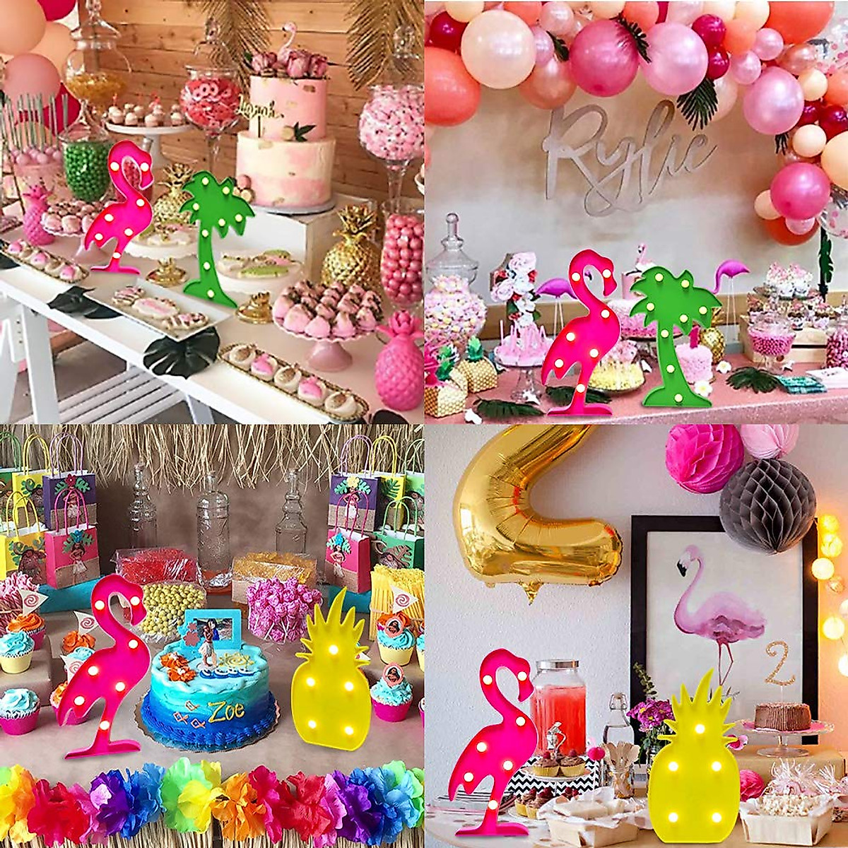 AceList Tropical Luau Party Supplies Flamingos Palm Trees Sign Light for Hawaiian Themed Party Decoration Birthday Bedroom Wall Decor Table Centerpieces