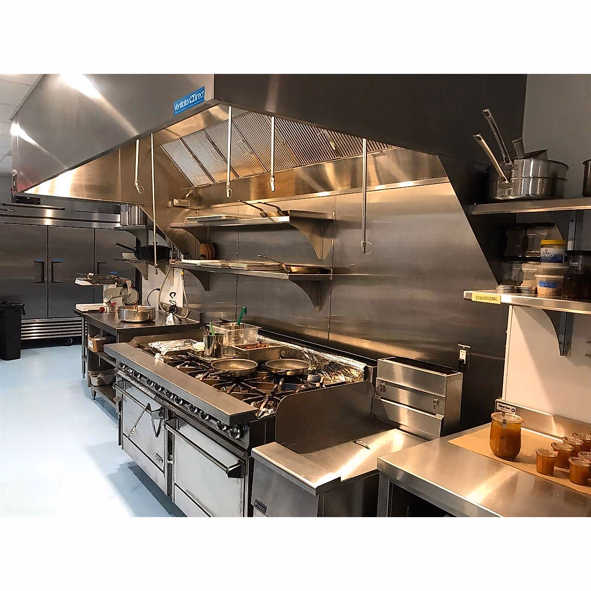 Stainless Steel Commercial Hood System, Includes 8' Long Stainless Steel Exhaust Hood, Rooftop Exhaust Fan, Untempered Supply Fan, Roof Curbs, Insulated Grease Duct, and Electrical Controls