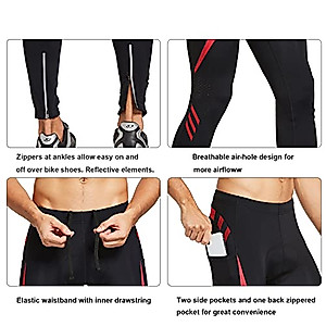 BALEAF Men's Bike Cycling Pants 4D Padded Bicycle Tights MTB Riding Leggings Zipper Pockets Quick Dry Red XL