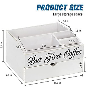 Coffee Station Organizer, Wood K Cup Coffee Pods Holder with Drawer, Countertop Coffee Bar Accessories Tea Bag Organizer, Coffee Bar Condiment Organizer for Coffee Bar Decor, Coffee Lovers Gift