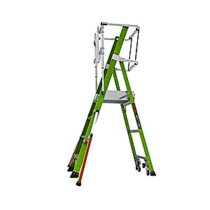 Little Giant Ladders Little Giant Ladder Systems Safety Cage 2.0, M4, 4ft Enclosed Platform, Ladder with Adjustable Outriggers, Fiberglass, Type 1AA, 375 lbs Weight Rating, (19704-146), Hi-viz Green