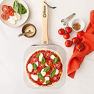 Chef Pomodoro Aluminum Metal Pizza Peel with Foldable Wood Handle for Easy Storage 12-Inch x 14-Inch, Gourmet Luxury Pizza Paddle for Baking Homemade Pizza Bread