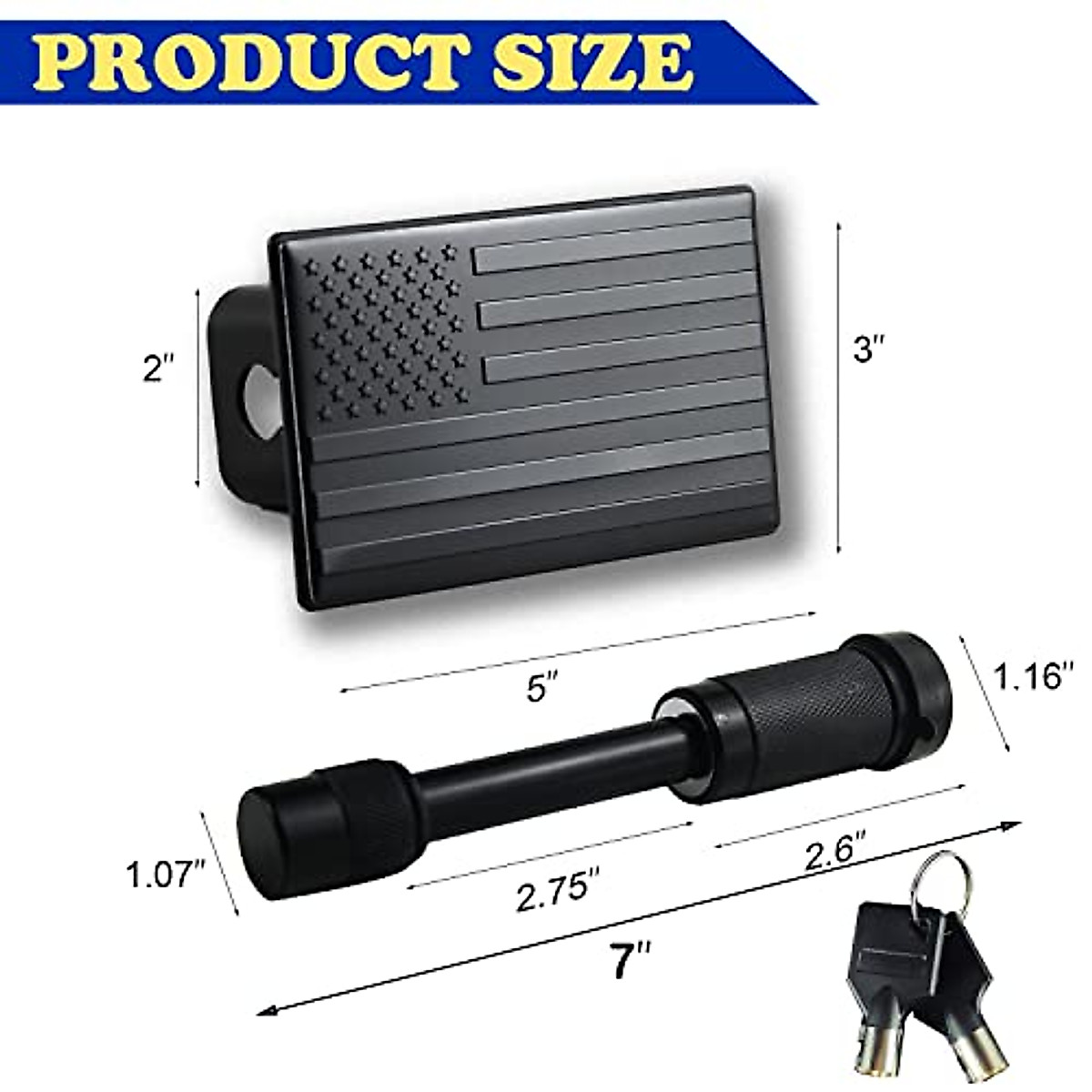 Trailer Hitch Cover Black American Flag Emblem Guard Locking Pin for 2" Inch Tow Rear Receivers Plug Covers Suitable for Trucks Cars SUV
