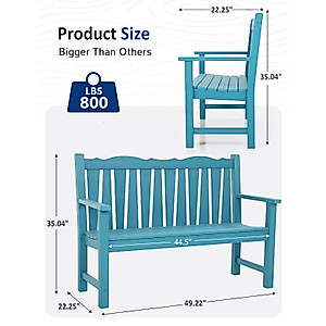 LAHAAP Outdoor Bench Weatherproof, 2-Person Garden Benches for Outdoors, All Weather HIPS Patio Bench Holds up to 800lbs, Never Rot or Fade, Comfort Bench for Porch, Garden, Patio, Backyard and Park