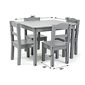 Humble Crew Kids Wood Table and 4 Chair Set, Grey & Grey/White Kids Book Rack Storage Bookshelf, 4 Tiers