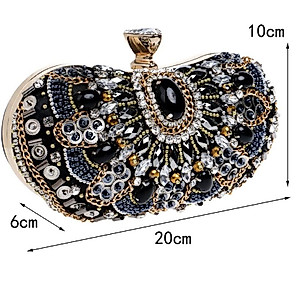 YLLWH Small Beaded Clutch Purse Elegant Black Evening Bags Wedding Party Clutch Handbag Metal Chain Shoulder Bags