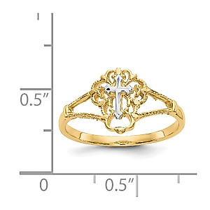 Size 7 - Solid 14k Gold Two-Tone Diamond-Cut Cross Ring (2mm)