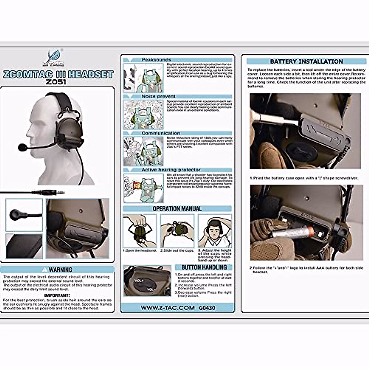 【Z-TAC Official Store】 ZTactical Comta III Headsets（Z051-FG）+ U94 zPTT Kenwoo Push-to-Talk（Z113KEN） Noise Reduction Headphones WalkieTalkie Dual zPTT for Military Radio