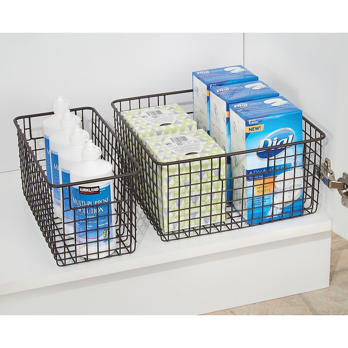 mDesign Metal Wire Bathroom Storage Basket Organizer with Handles - Organize Master/Guest Bathrooms, Linen, Hallway, or Entryway Closets, Bedroom, Laundry Room, Concerto Collection - 2 Pack - Bronze